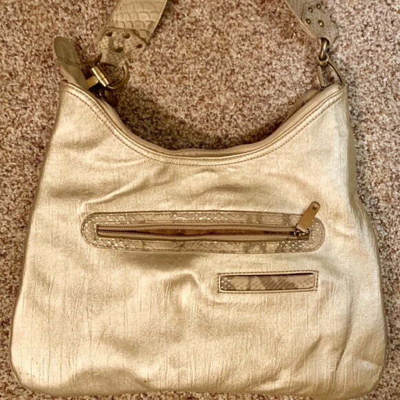 M.C. | Bags | Soft Gold Embellished Leather Mc Shoulder Bag | Poshmark